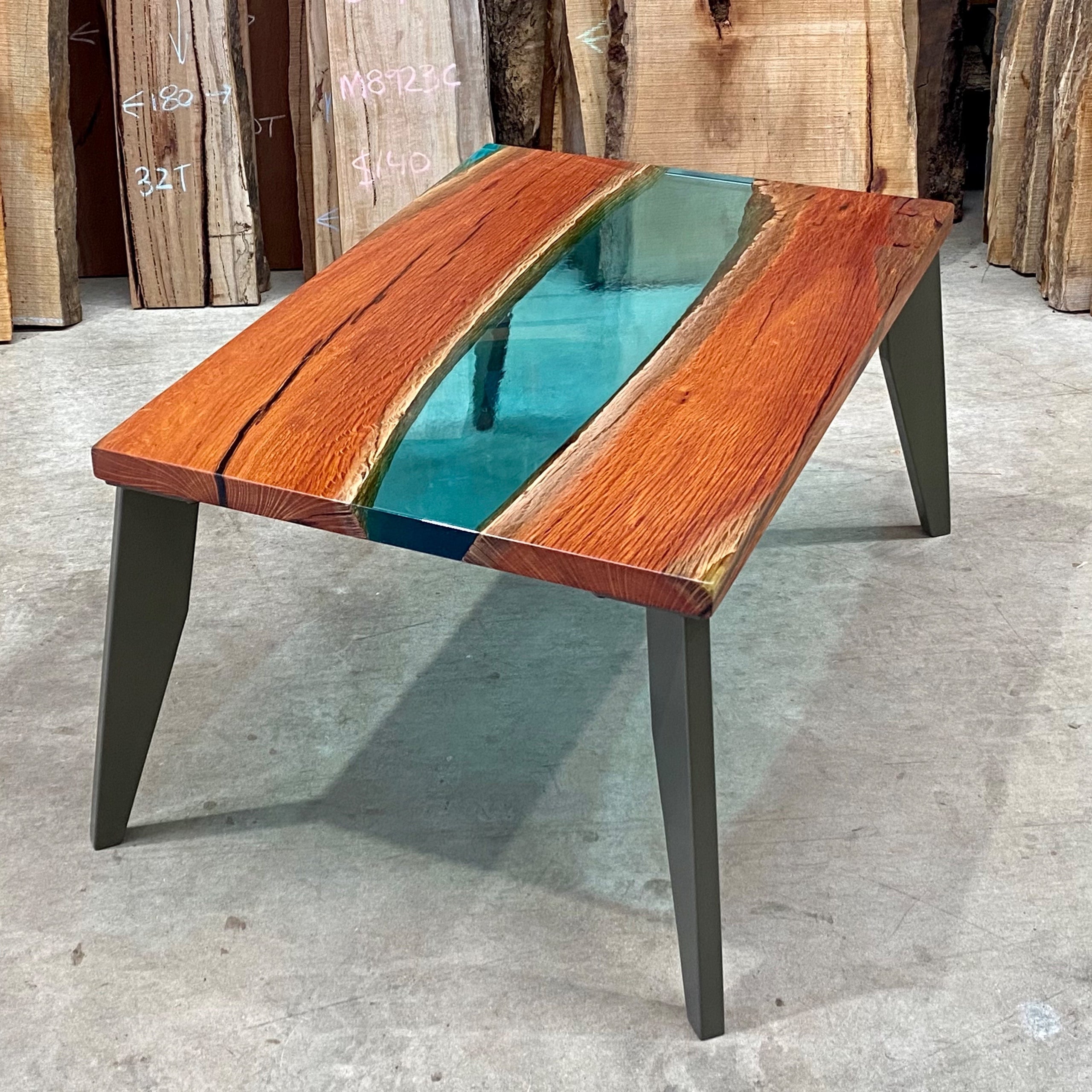 Sheoak coffee table with translucent bondi blue resin river | SaltyDuck ...